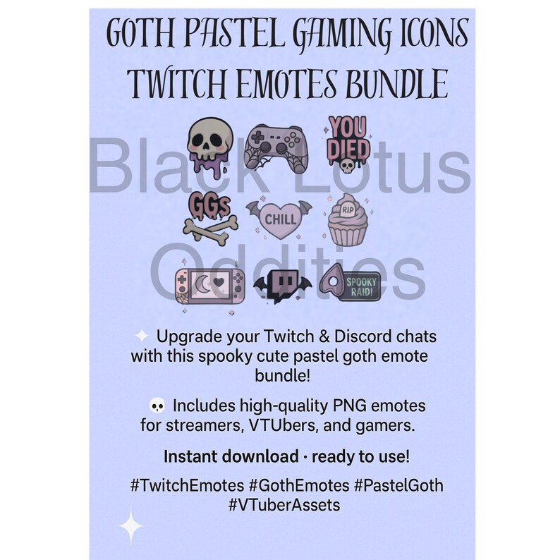 37 Goth Pastel Gaming Emote & Icon Bundle | Kawaii Goth Twitch and ...