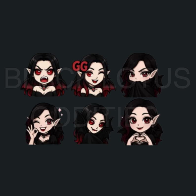 Vampire Gamer Girl Emotes: Kawaii Goth Twitch & Discord Icons (instant ...