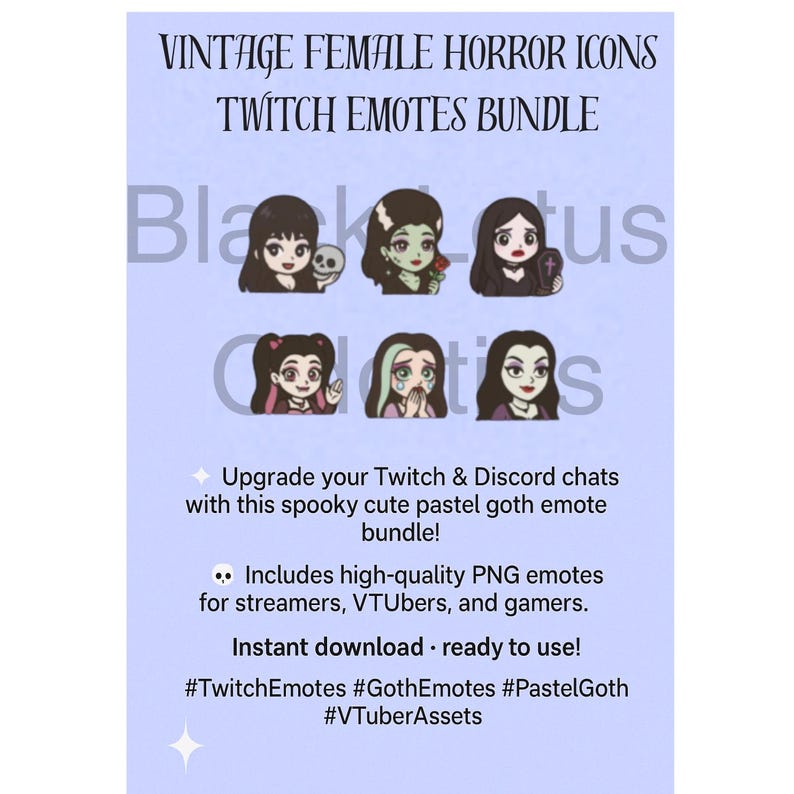 32 Vintage Female Horror Babe Emote Bundle | Kawaii Pastel Goth Twitch ...