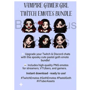 8 Vampire Gamer Girl Emote Bundle | Kawaii Goth Horror Twitch & Discord ...