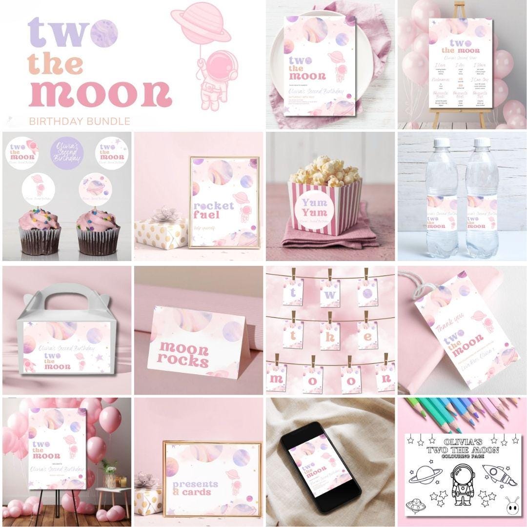 Two the Moon Party Bundle, Digital Two the Moon Party Package, Girl's ...