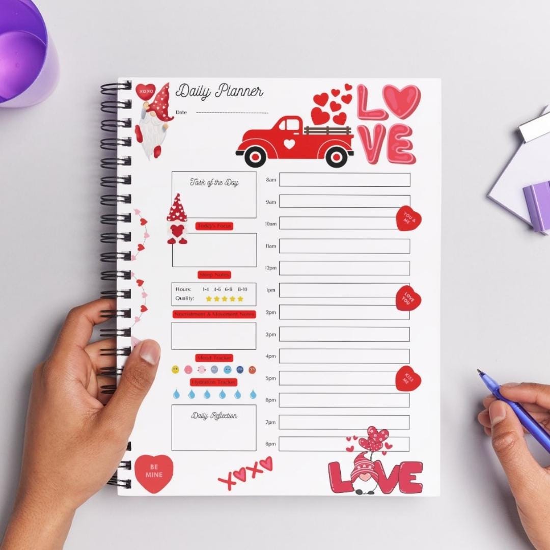 Valentines Daily Planner, February Page Journal Printable Planner ...