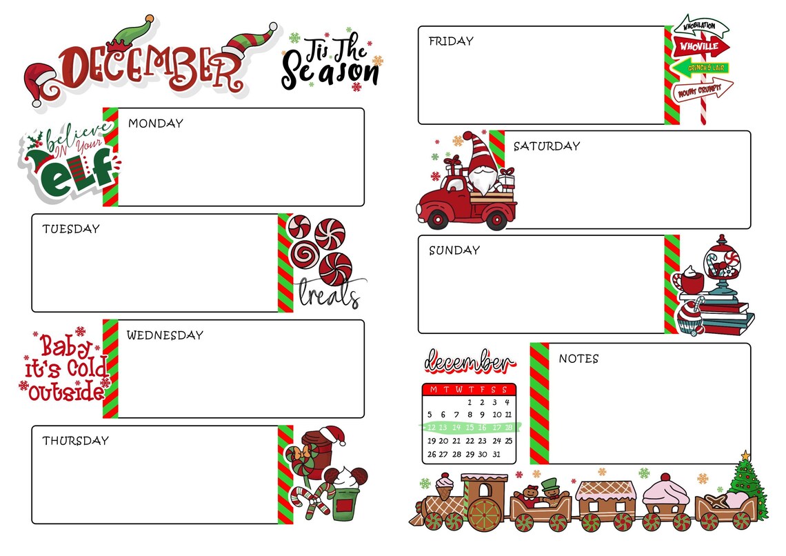 Christmas Weekly Planner Page, Christmas Planner Printable, Holiday ...