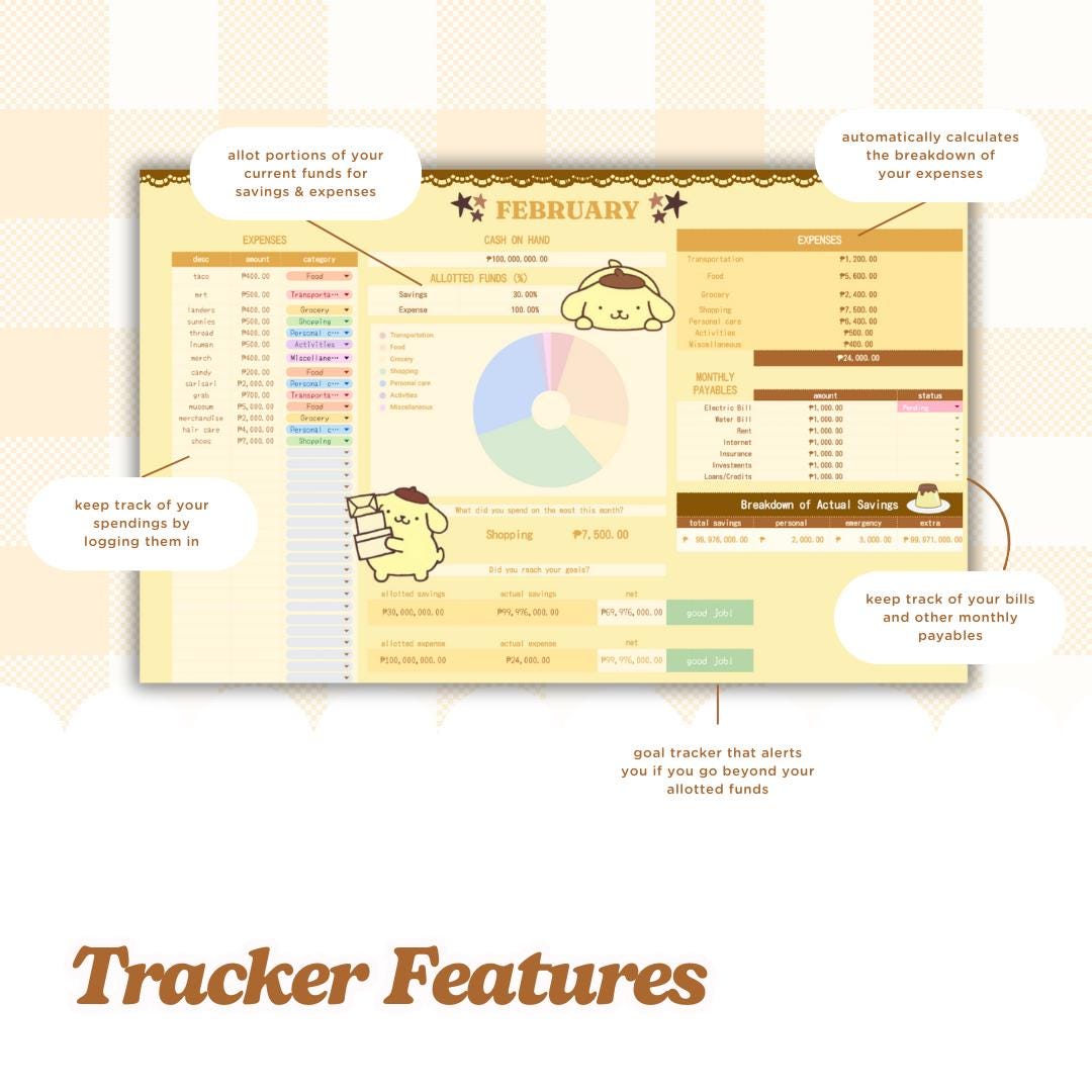 PURIN: Cute Expense & Budget Financial Tracker for Google Sheets - Etsy