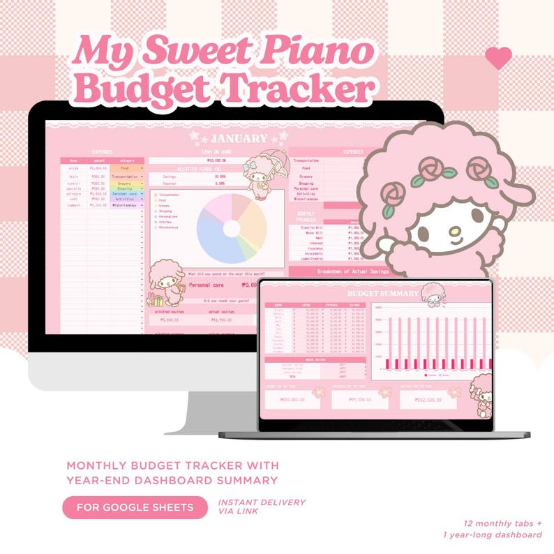 PIANO: Cute Expense & Budget Financial Tracker for Google Sheets - Etsy