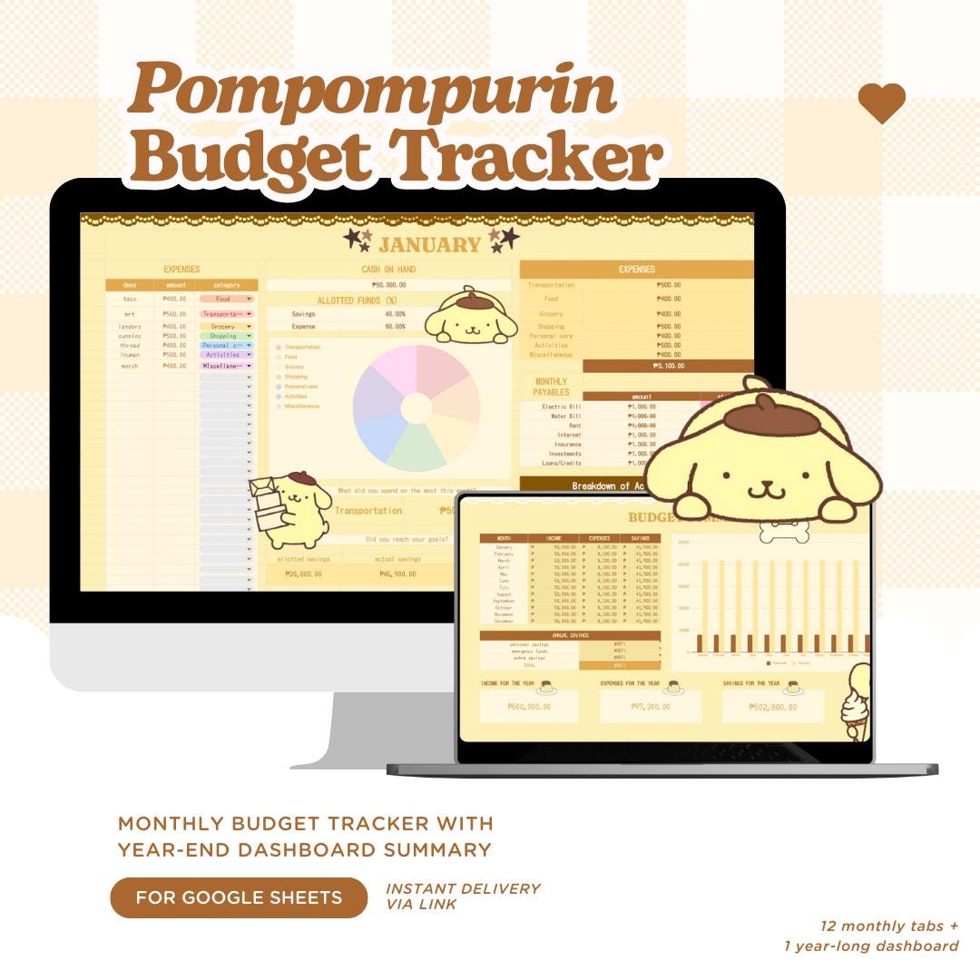 PURIN: Cute Expense & Budget Financial Tracker for Google Sheets - Etsy