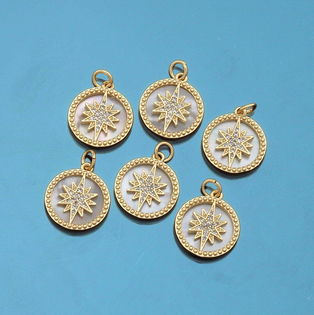 18K Gold Filled Shell North Star Pendant,cz Micro Pave Celestial Charm ...
