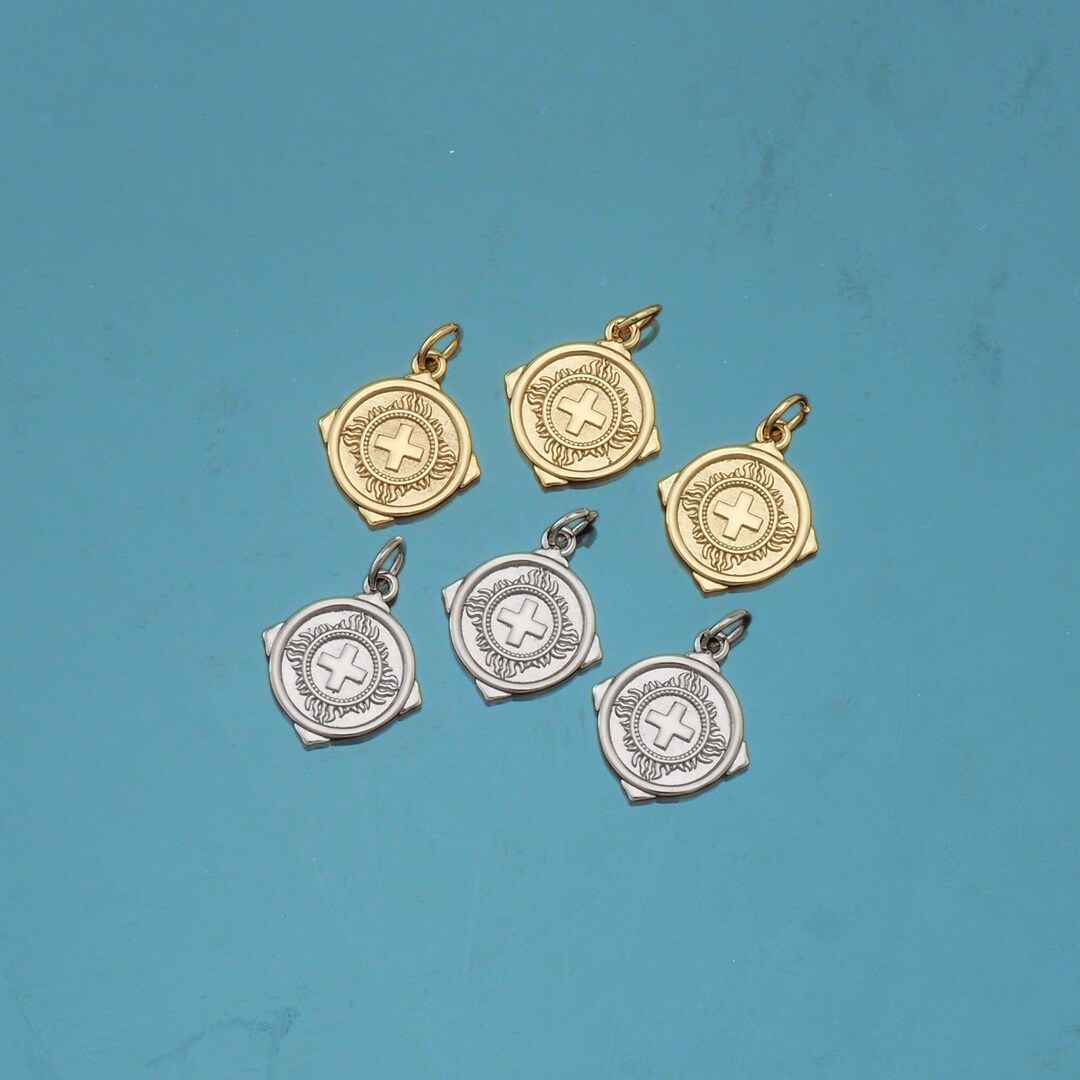 18K Gold Filled Round Cross Pendant, DIY Jewelry Making - Etsy