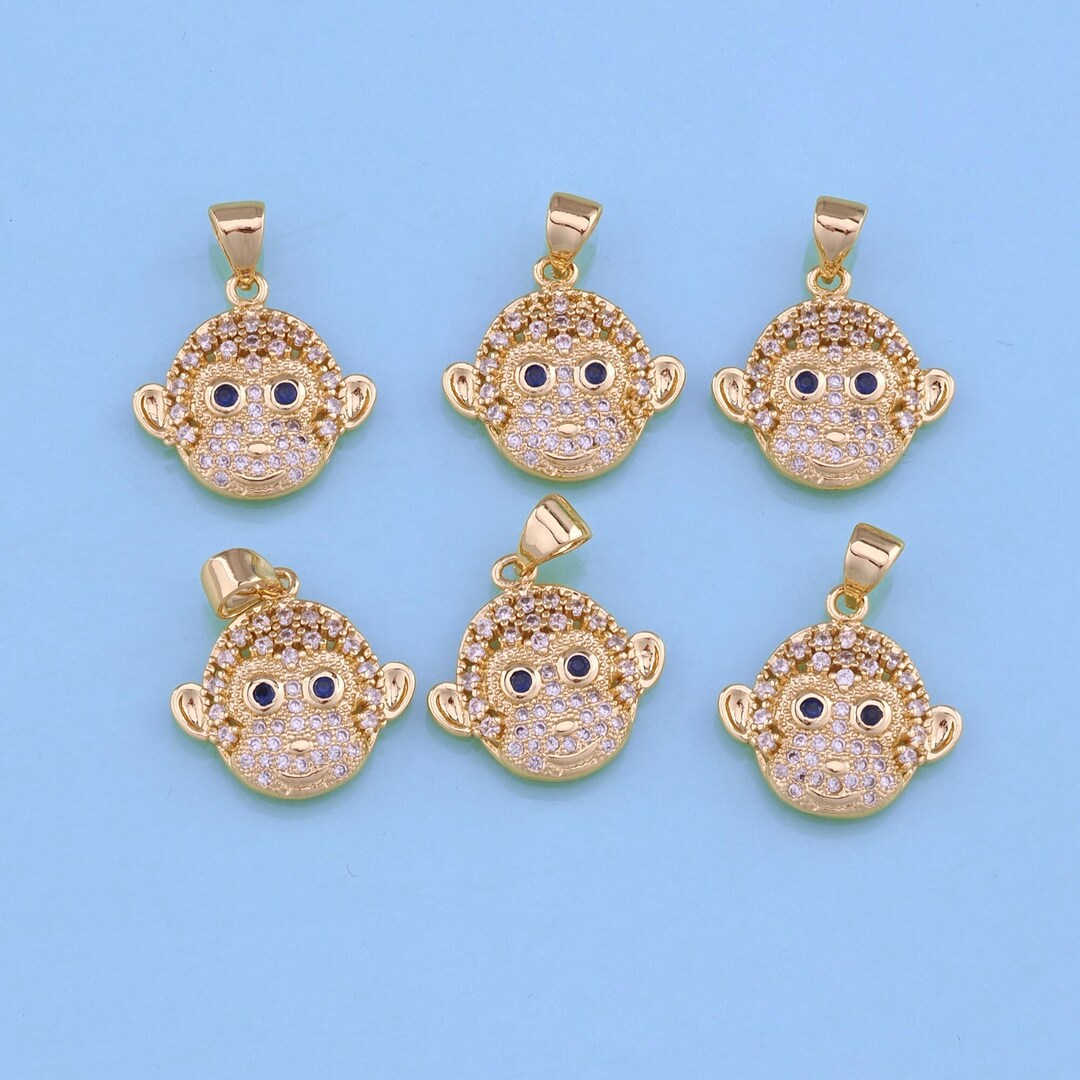 18K Gold Filled Monkey Pendant,cz Micro Pave Animal Charm Bracelet ...