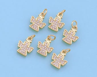 18K Gold Filled Angel Pendant,cz Micro Pave Angel Charm Earrings ...