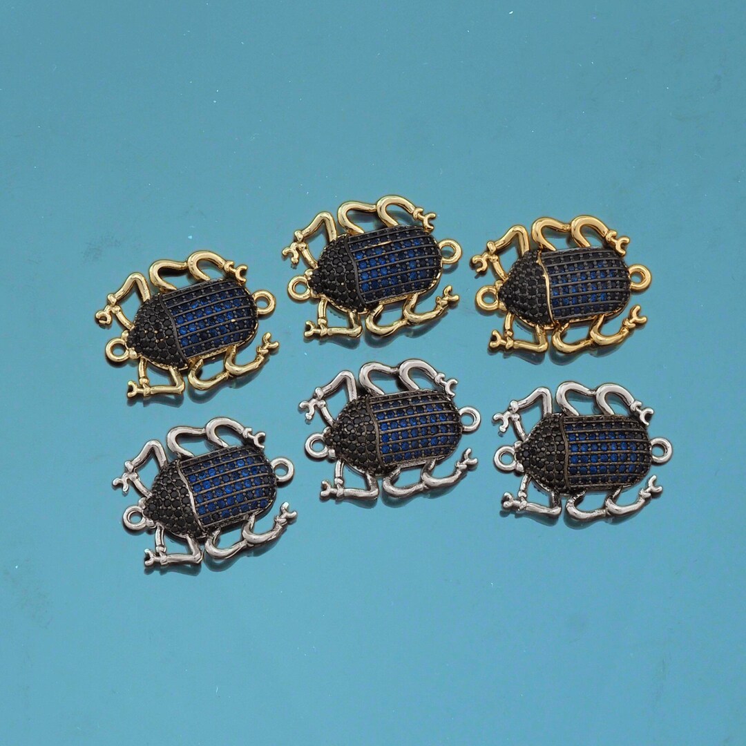 18K Gold Filled Beetle Connector, CZ Pave Insect Charm for Jewelry ...