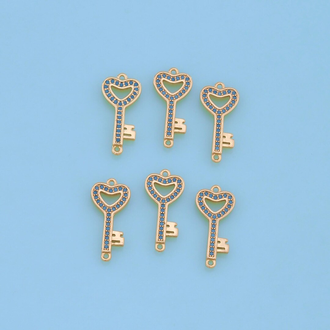 18K Gold Filled Heart Key Pendant,cz Micro Pave Key Charm Bracelet ...