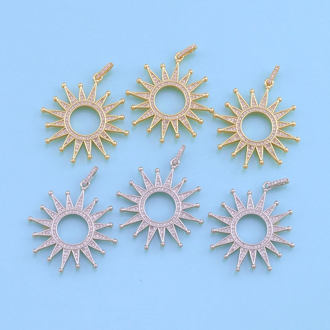 18K Gold Filled Sun Pendant,cz Micro Pave Celestial Charm Bracelet ...