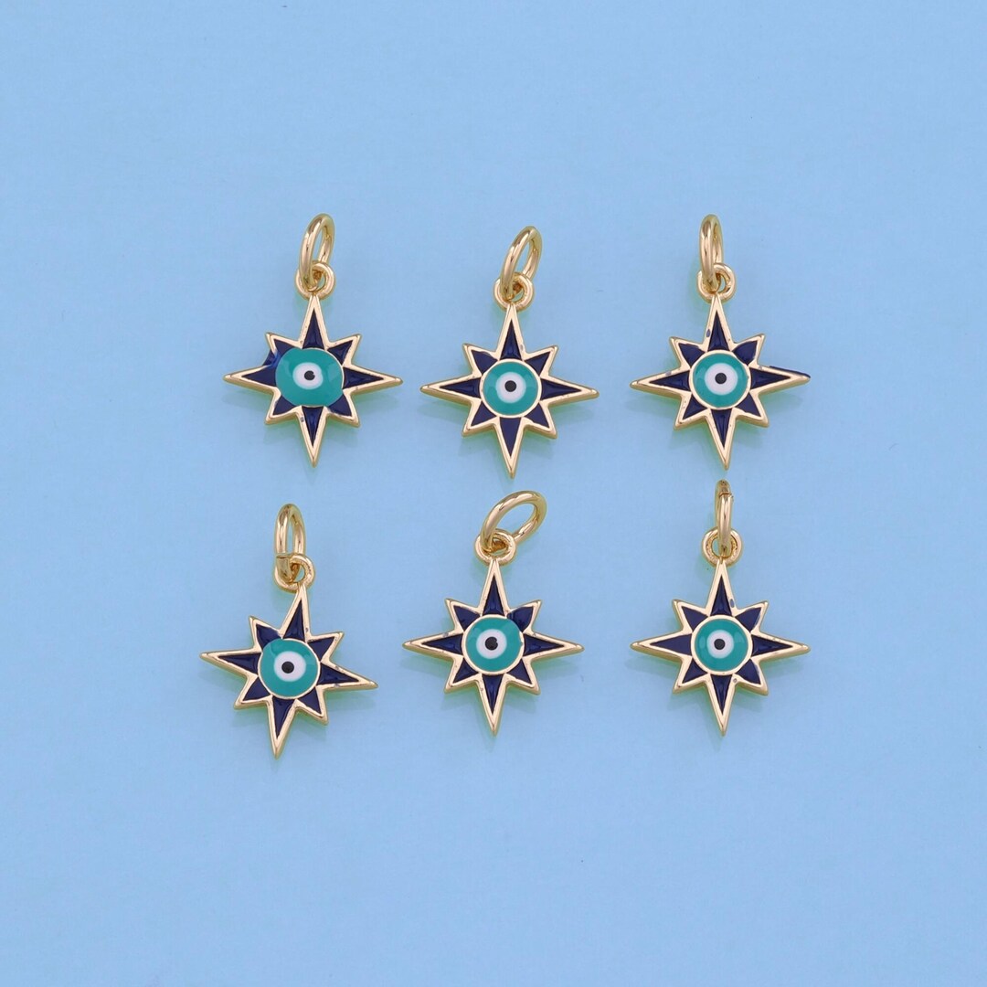 18K Gold Filled North Star Evil Eye Pendant,enamel Evil Eye Charm ...