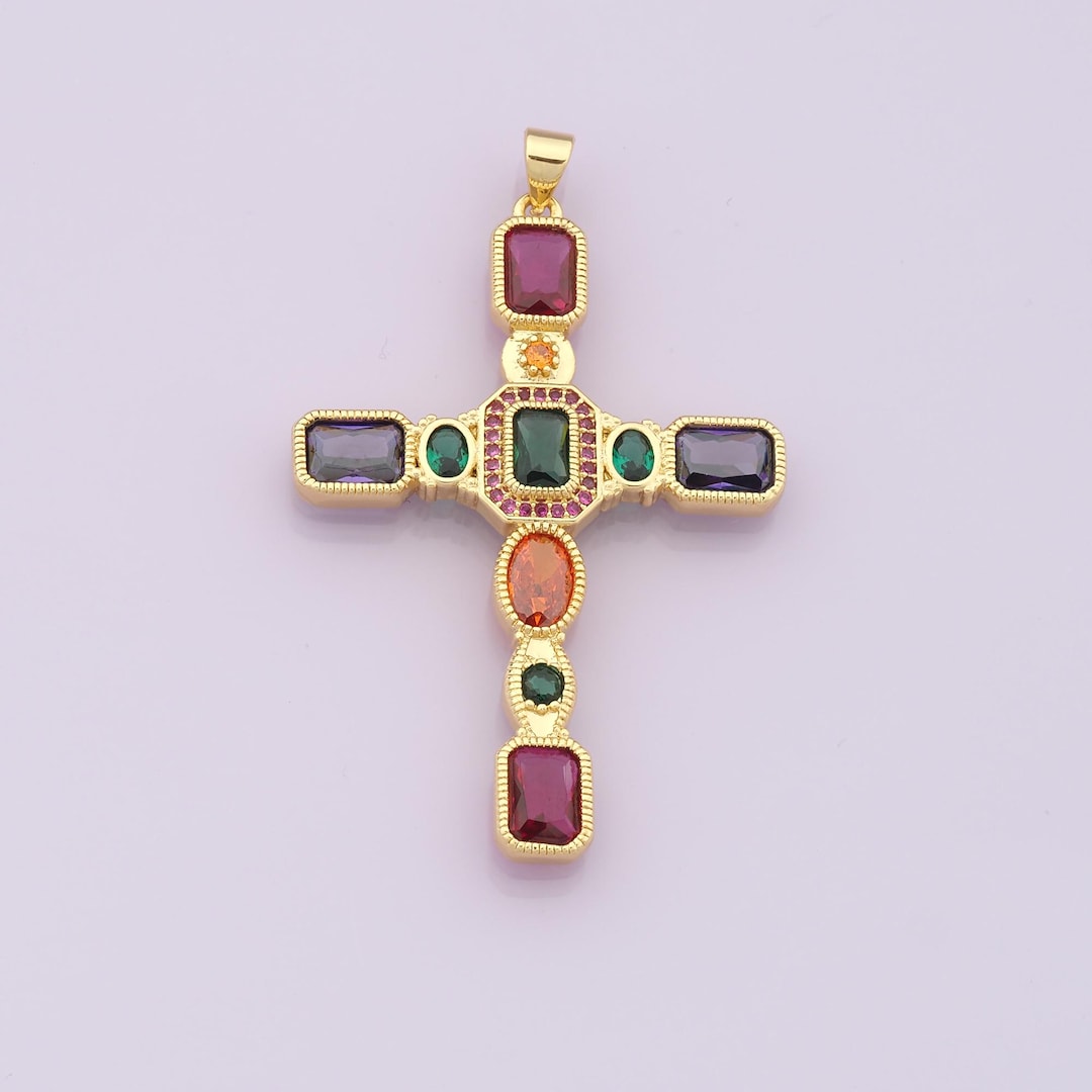 18K Gold Filled CZ Cross Pendant,religion Charm Bracelet Necklace for ...
