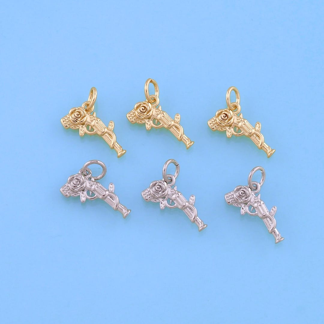 18K Gold Filled Pistol Pendant Flower Charm Bracelet Necklace for DIY ...