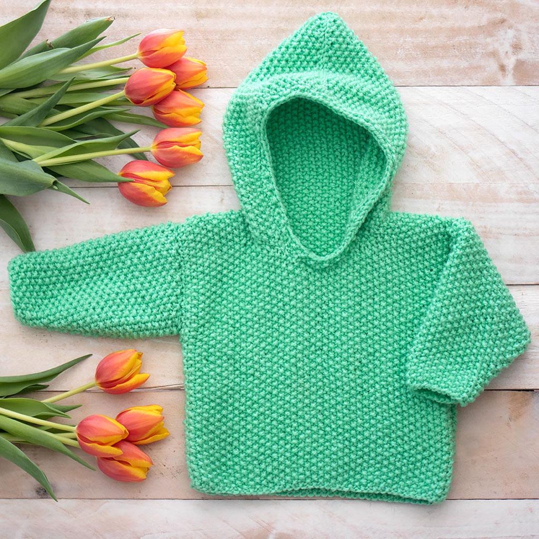 Seed Stitch Hooded Baby Sweater Knitting Pattern - Etsy