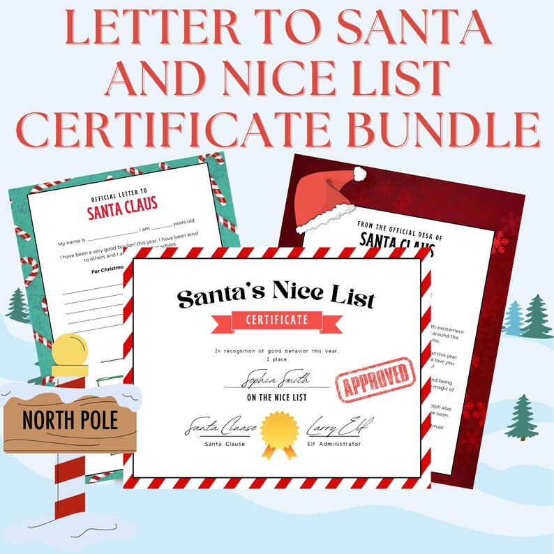 Christmas Letter From Santa & Nice List Certificate Bundle | Digital ...