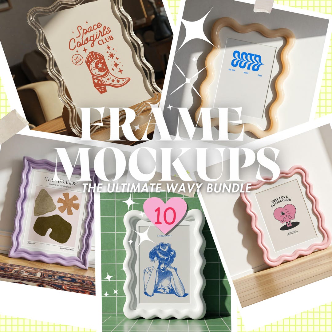 10 Pack Wavy Wiggle Frame Mockup Bundle | Retro Groovy Aesthetic | DIN ...