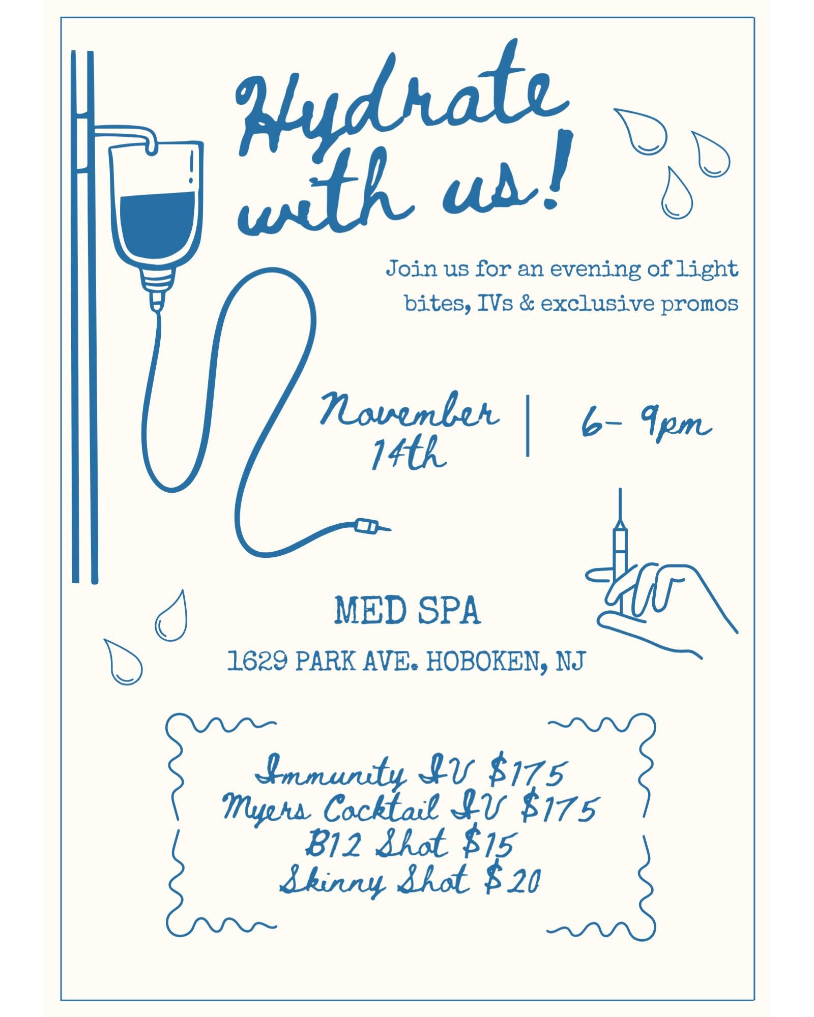 IV Therapy Party Invitation | Hydrate With Us Editable Digital Template ...