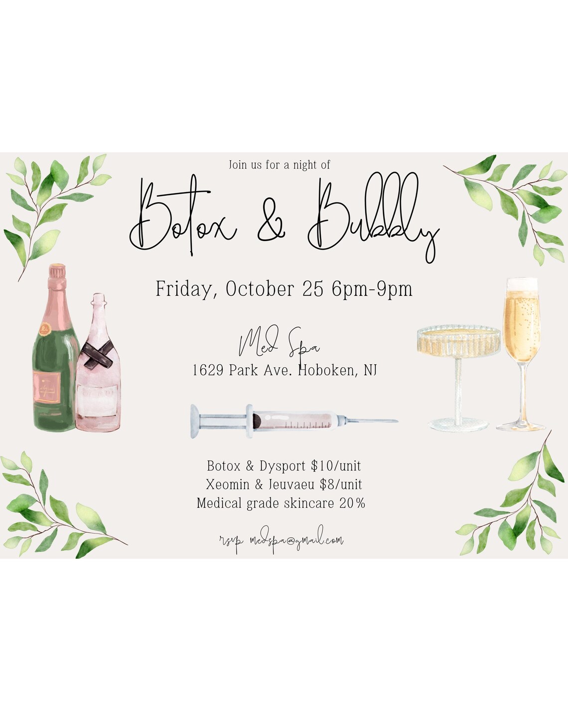 Botox and Bubbly Invitation Med Spa RN NP PA Injector Plastic Surgeon ...