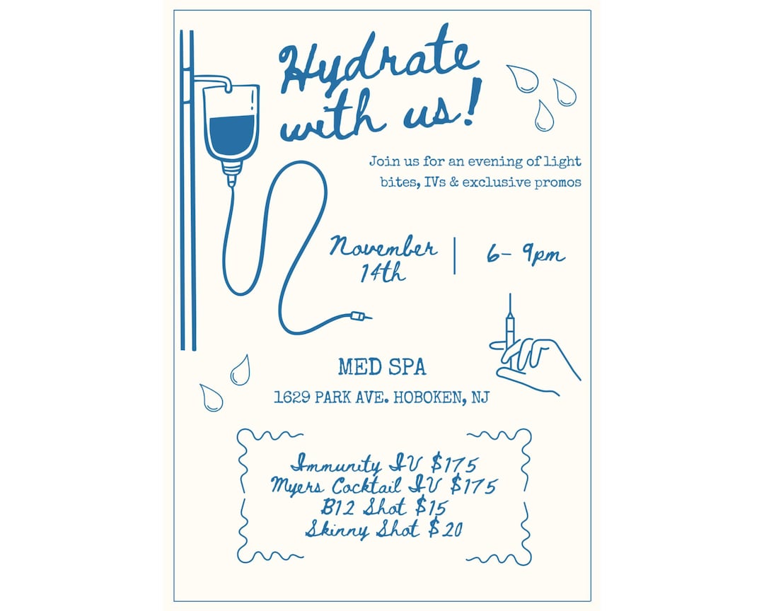 IV Therapy Party Invitation | Hydrate With Us Editable Digital Template ...