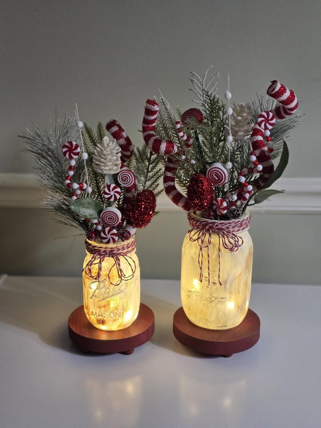 Christmas Mason Jar Peppermint Centerpiece - Etsy