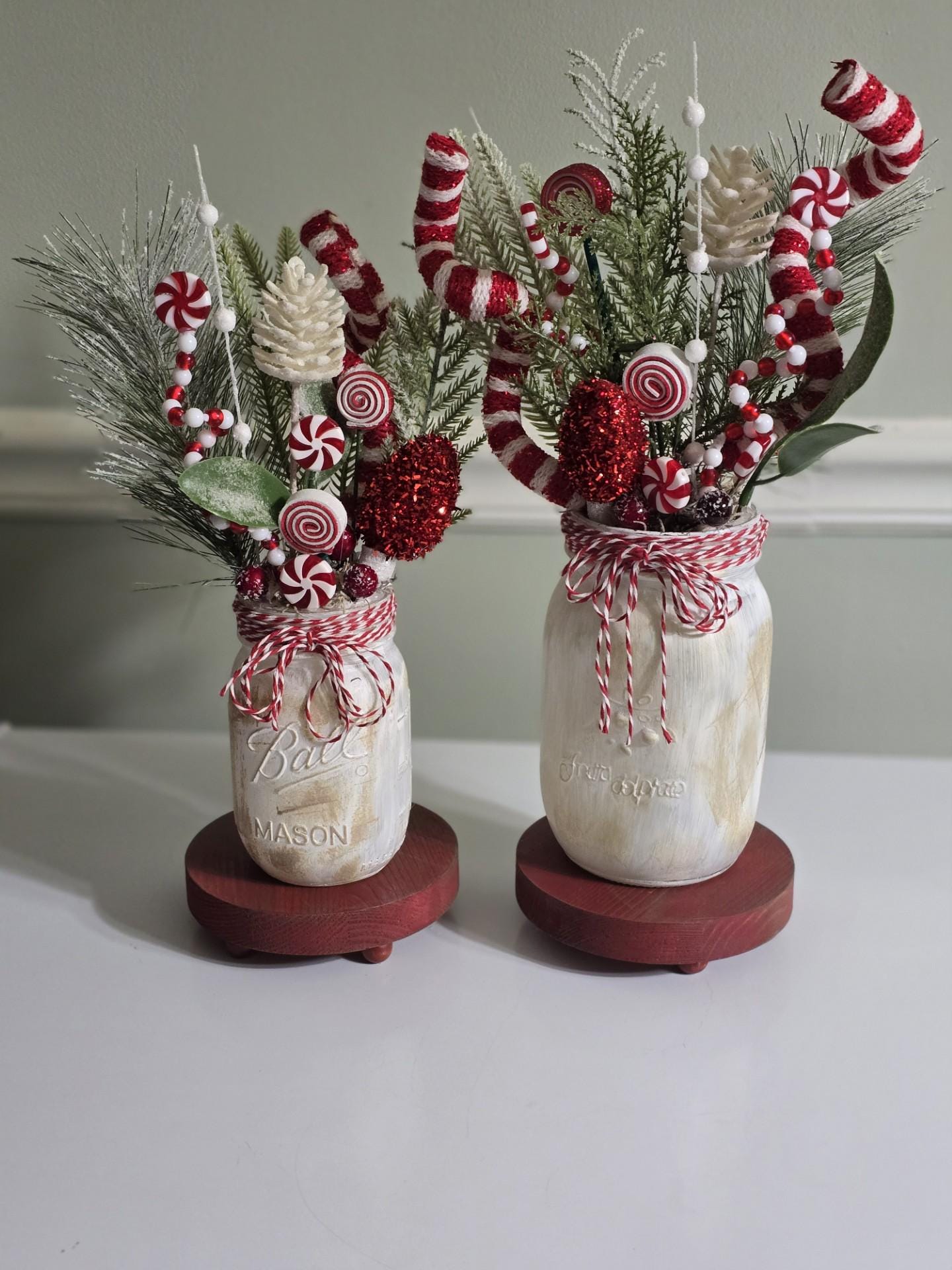 Christmas Mason Jar Peppermint Centerpiece - Etsy