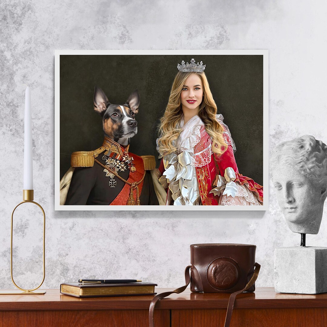 PET AND OWNER - Princess and the King, Classic Pet Portrait From Photo ...