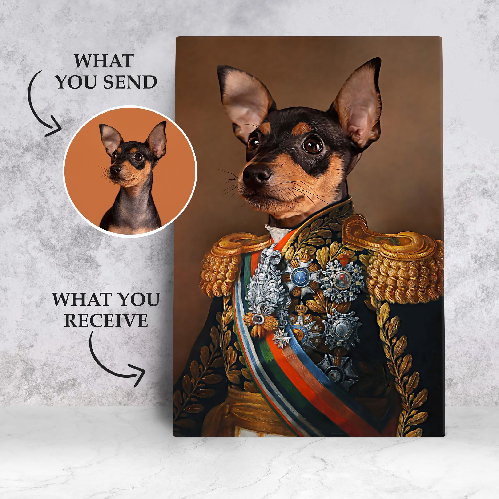 THE GENERAL - Custom Dog Portrait From Photo, Royal Pet Military ...