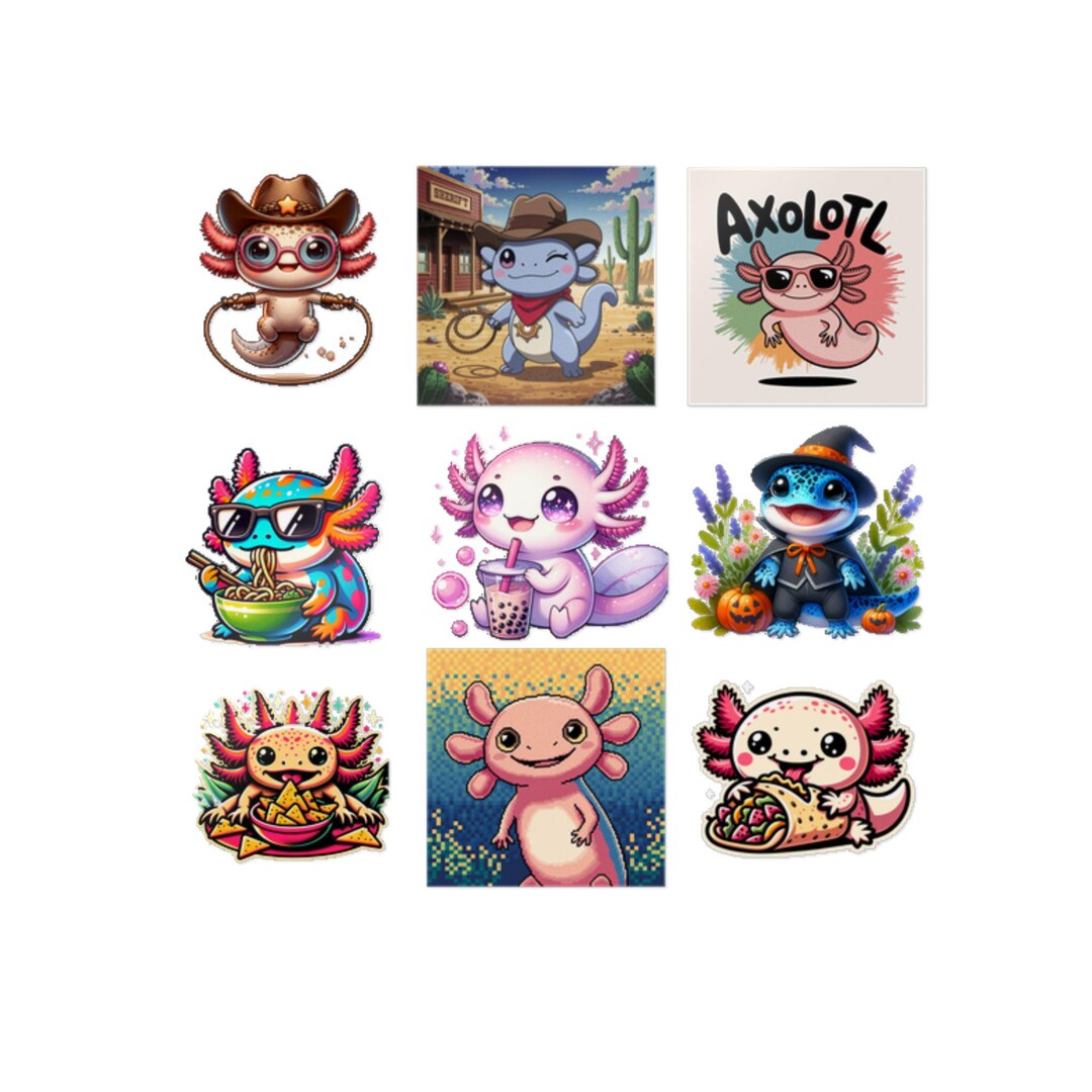 Whimsical Axolotl Stickers | Cute Animal Die-cut Decals for Water ...