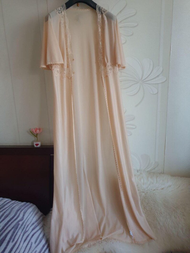 Vintage Peach Peignoir Robe Dressing Gown/evening Nightwear 70s Size L ...