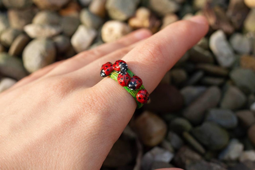 Adjustable Ladybug Ring: Handmade Polymer Clay Nature Jewelry - Etsy
