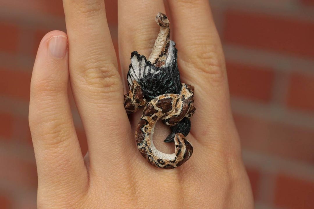 Artistic Serpent and Magpie Ring Handmade Jewelry Representing ...