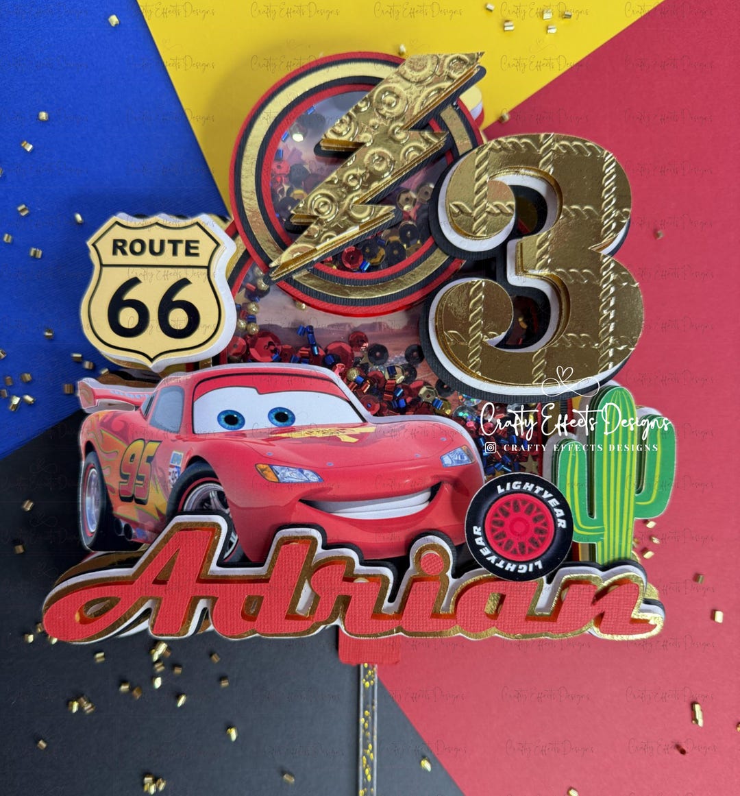 Lightning Mcqueen Cake Topper: Cars Birthday Party Decor With Confetti ...