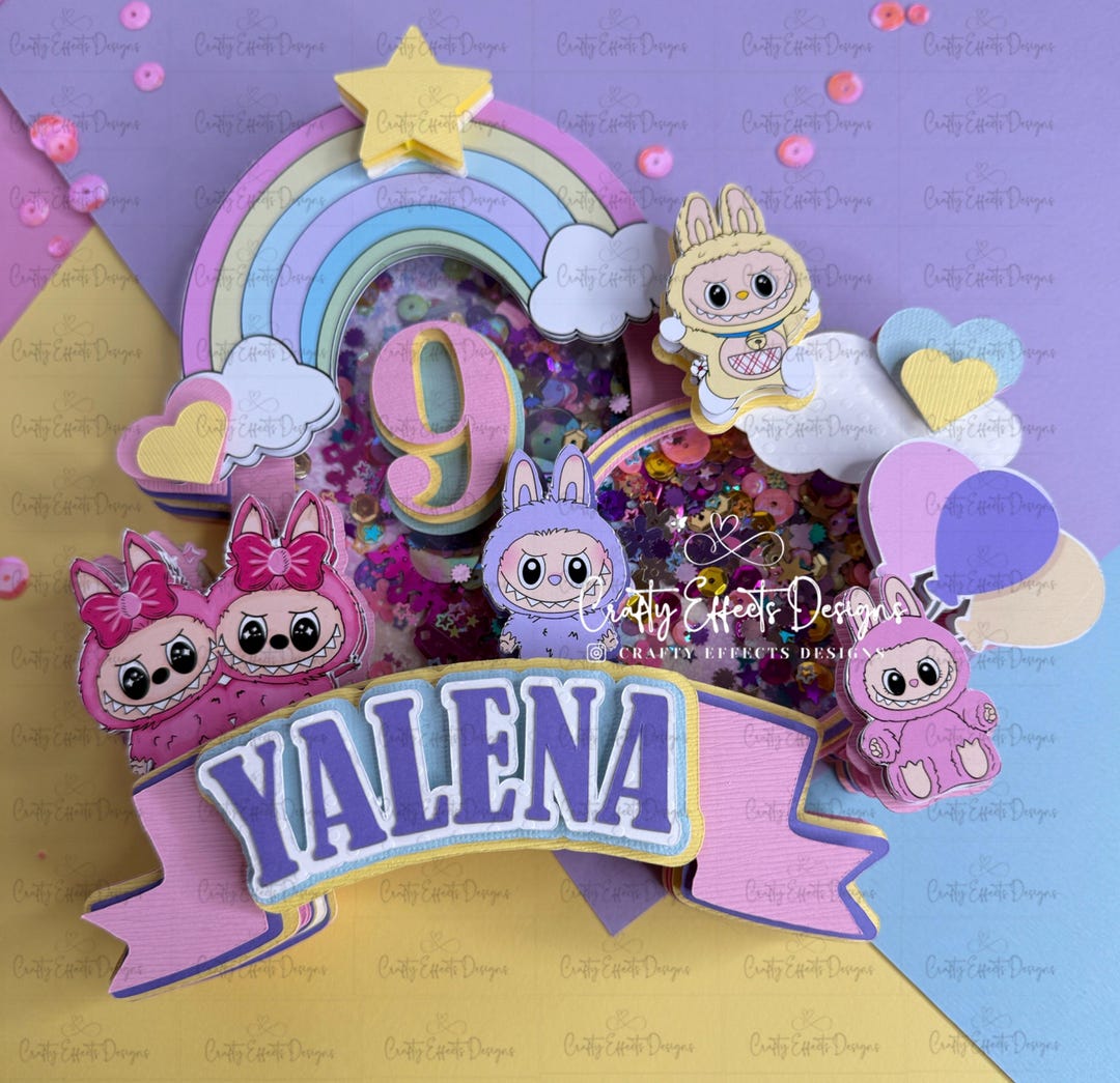 Labubu Cake Topper With Confetti and LED Light, Personalized for a ...