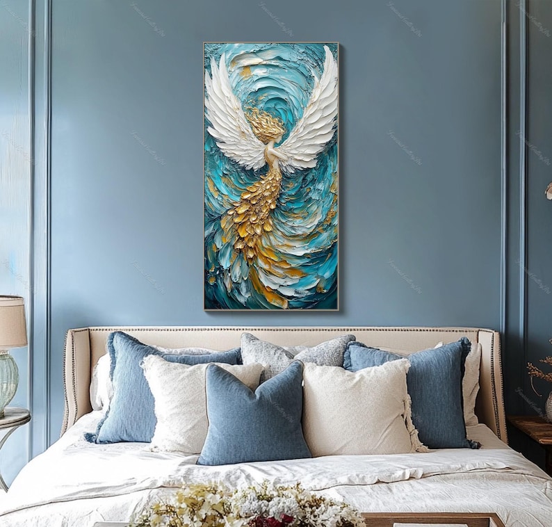 Original Angel Oil Painting on Canvas Gold Angel Wall Art Textured ...