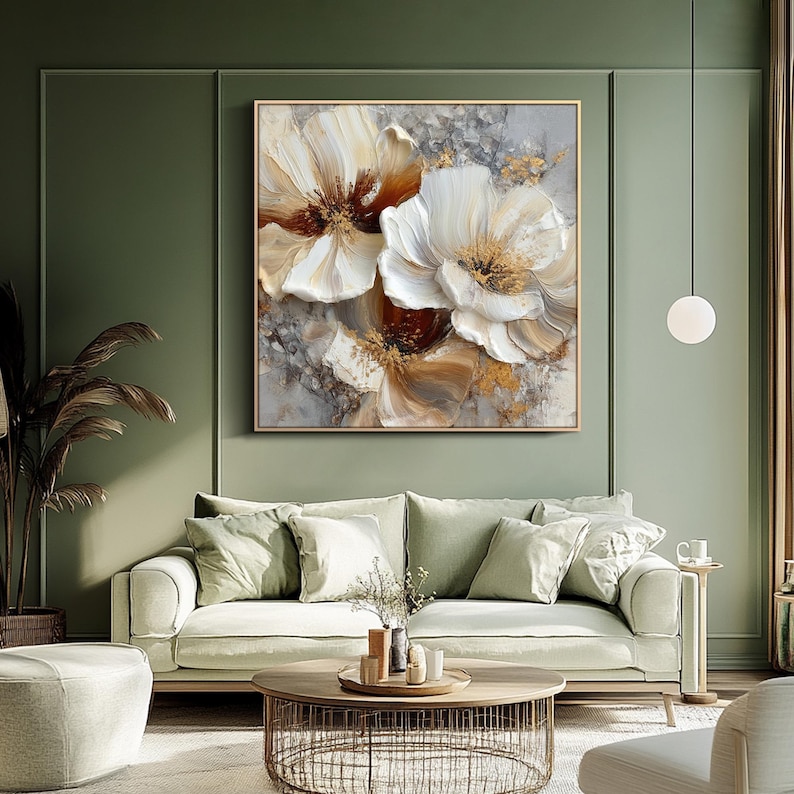 Original Textured Flower Oil Painting Neutral Floral Wall Art Modern ...
