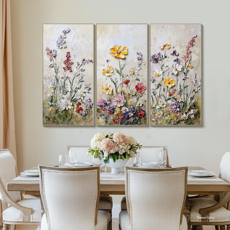 Abstract Triptych Wall Art 3d Colorful Textured Floral Wall Decor ...