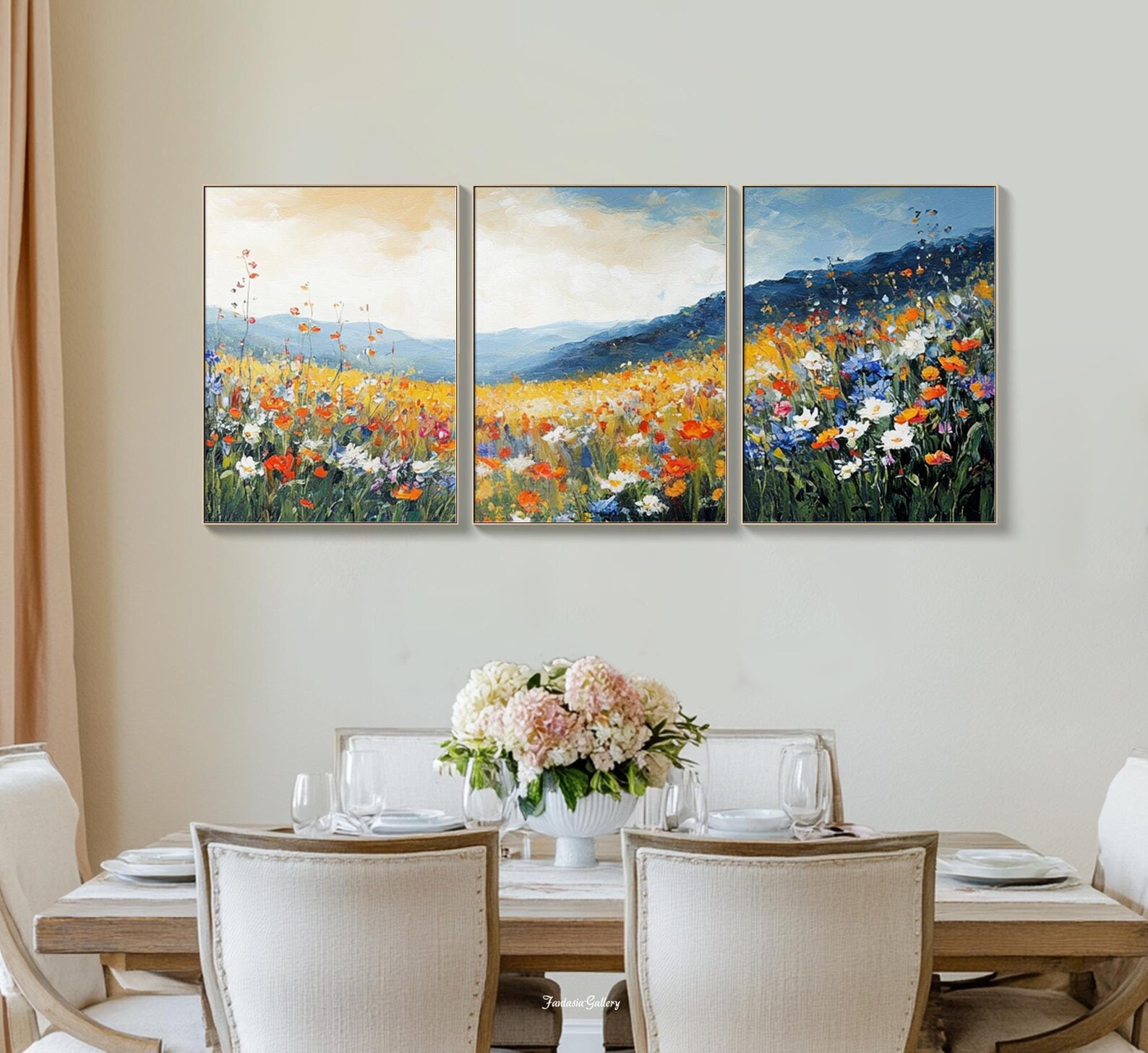 Landscape Oil Painting Colorful Flower Wall Art Textured 3-piece Set ...