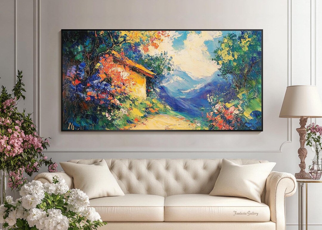 Abstract Cottage Oil Painting Original Colorful Landscape Wall Art ...