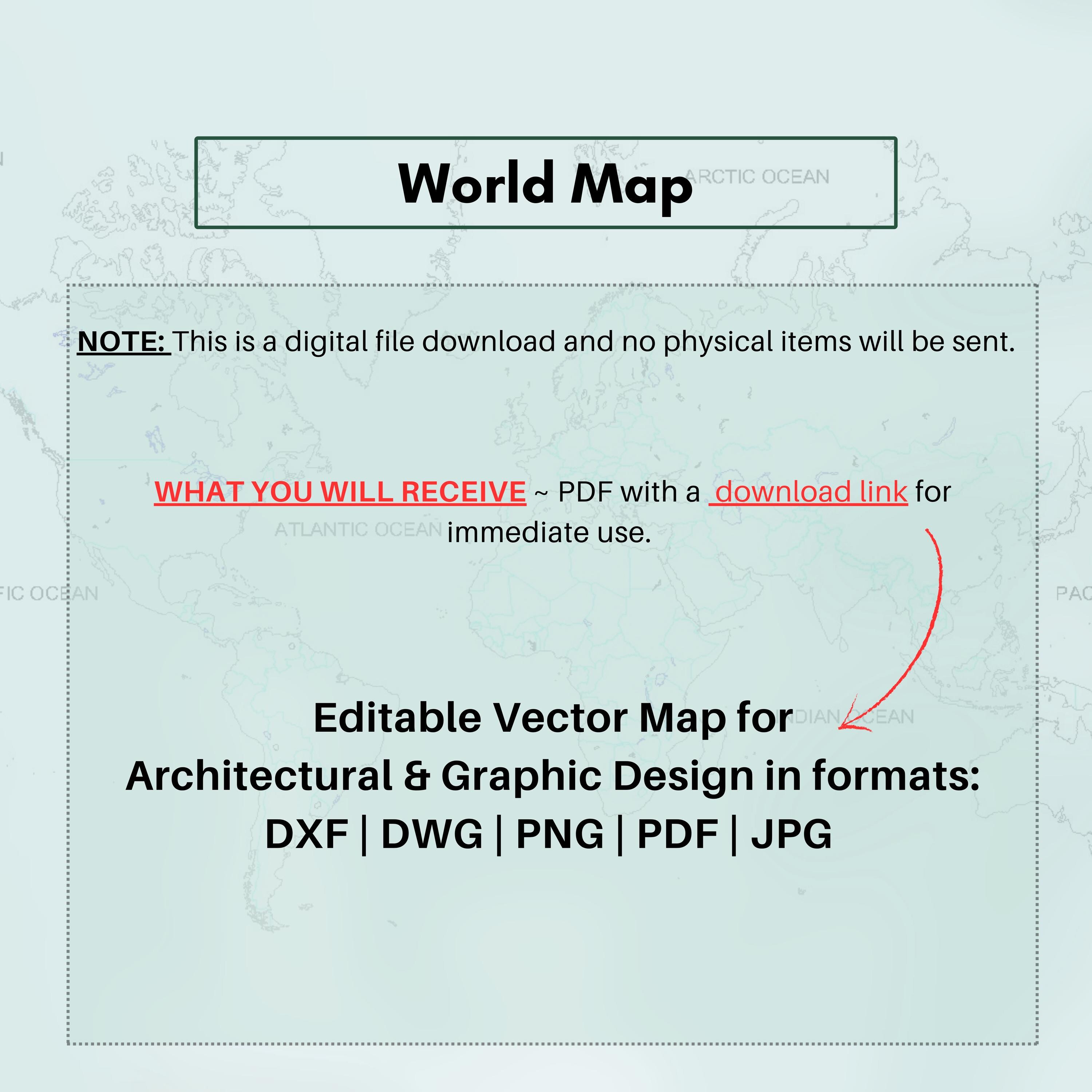 Digital DWG World Map | Dxf, Dwg, Png, Pdf, Jpg | Editable Vector Map ...