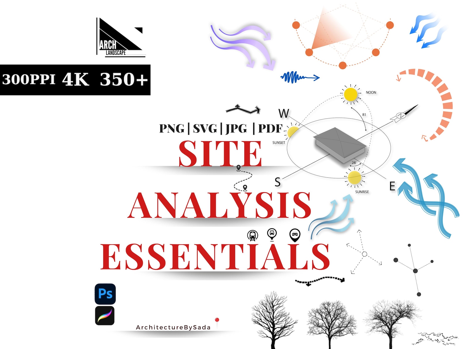 Architecture & Landscape Site Analysis Icons 350+ Essential Icons for ...