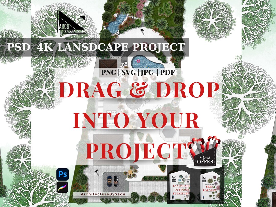 Landscape Architecture Master Plan PSD: Trees, Hardscape, Textures ...