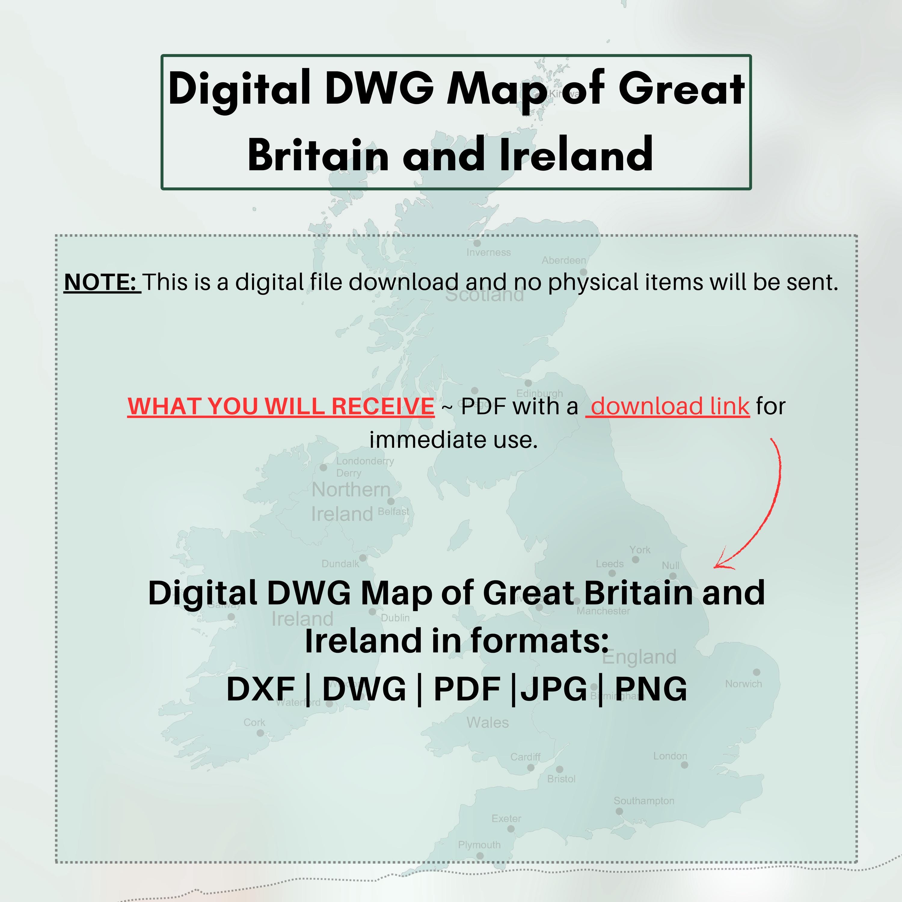Digital DWG Map of Great Britain and Ireland | Dxf, Dwg, Png, Pdf, Jpg ...