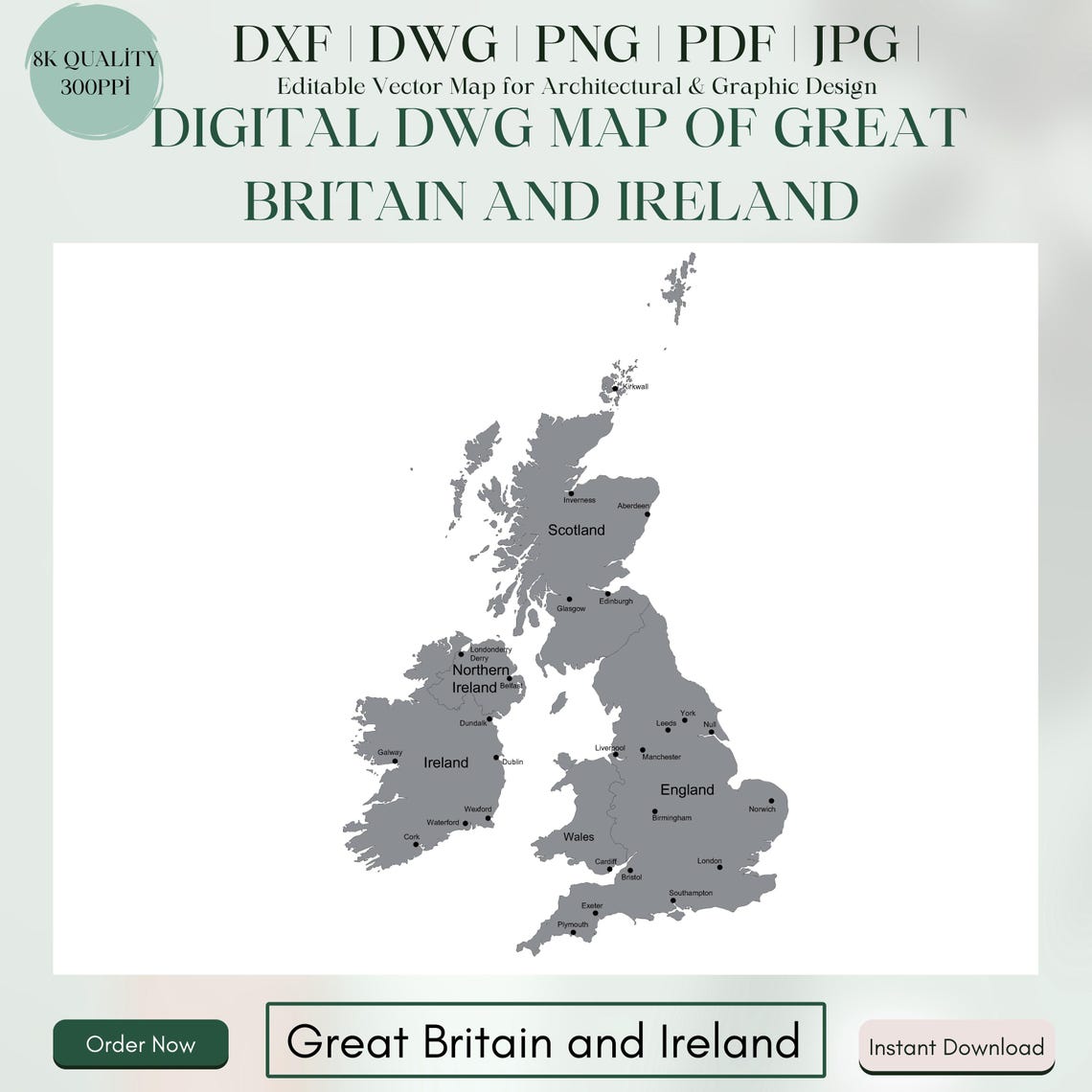 Great Britain & Ireland Map | Editable Vector DWG, DXF (digital ...
