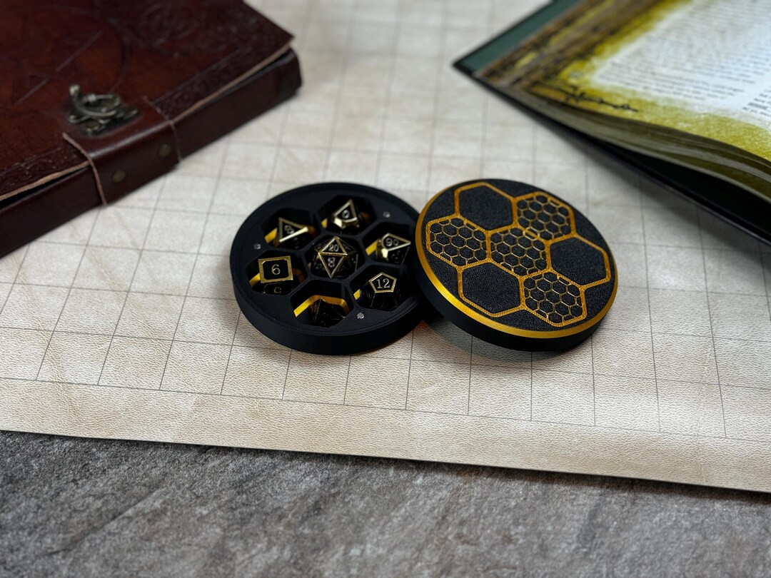 Custom 3D Printed Circular Dice Box With Magnetic Lid Color, Pattern ...