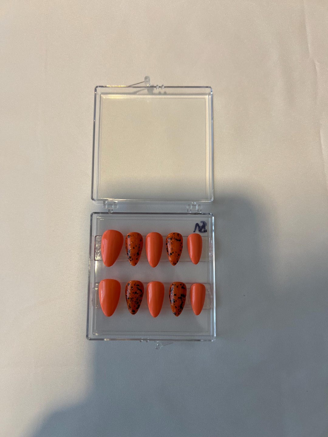 Medium Size Orange Tortoise Shell Press on Nails. Short Almond Shape ...