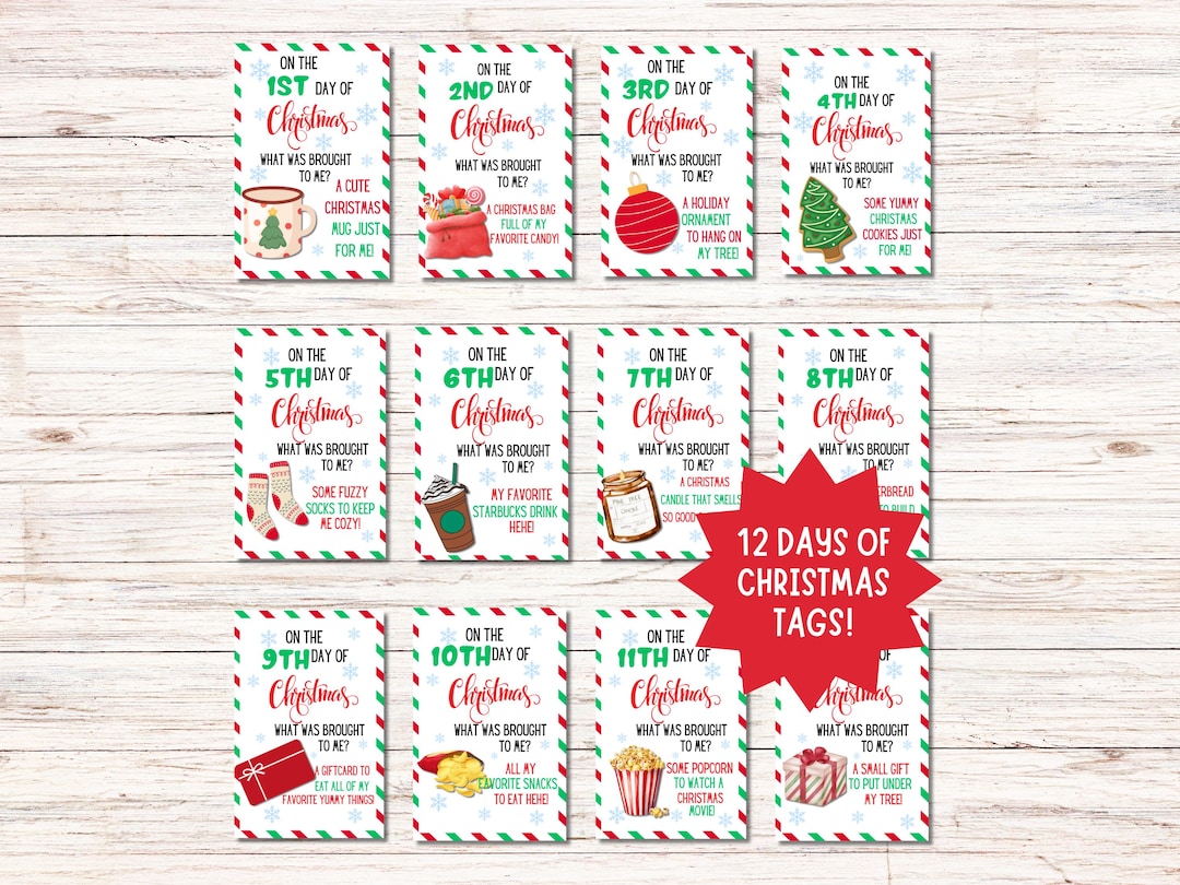 12 Days of Christmas Gift Tags, Printable Holiday Treat Tags (digital ...