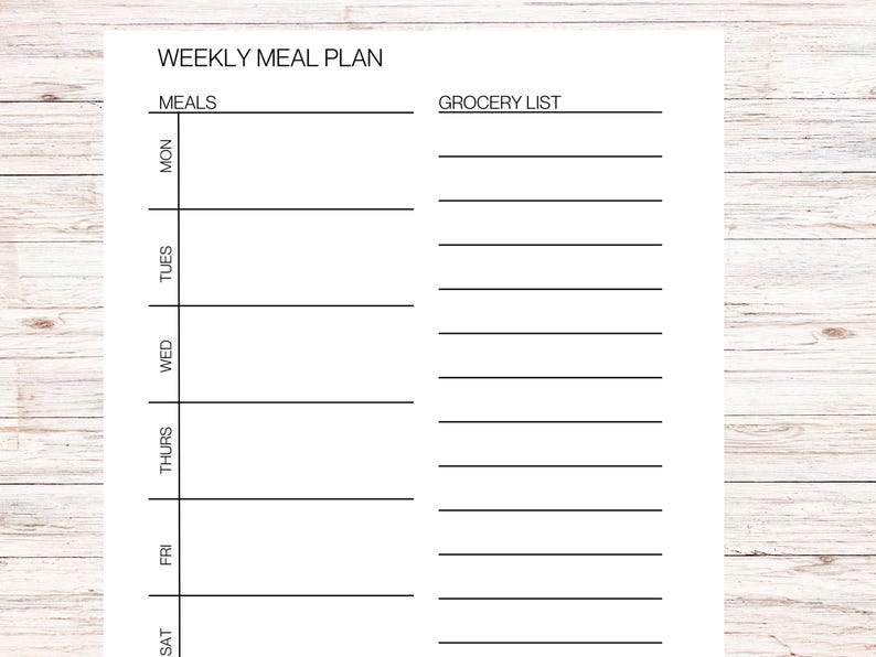 Meal Plan Template Minimalist Meal Plan Weekly Printable Meal Plan Two ...